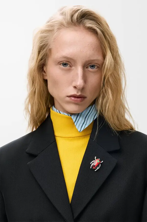 Loewe Scarabeo Brooch In Sterling Silver And Enamel - Silver/red