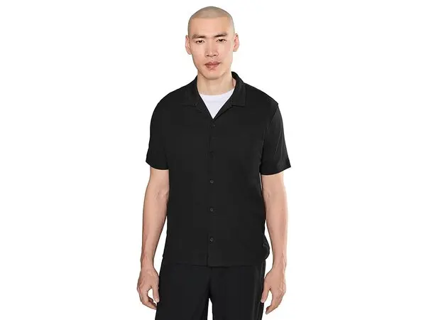 Vince Mesh Knit Short Sleeve Cabana Shirt T Shirt - Black