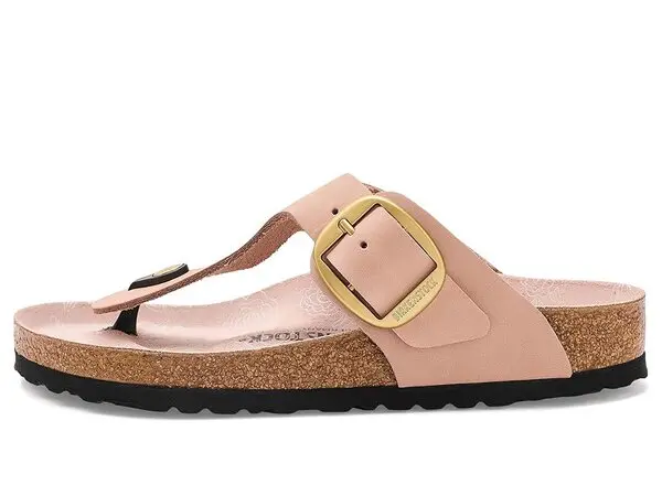 BIRKENSTOCK Gizeh Big Buckle Printed Footbed Nubuck Dress Sandals - Pink