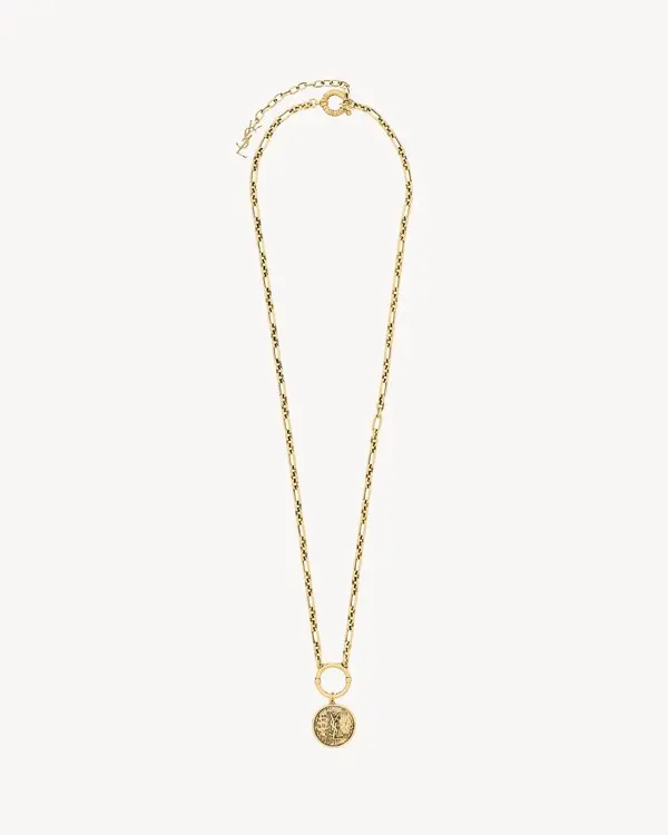 Saint Laurent Cassandre Medallion Necklace - Patinated Gold