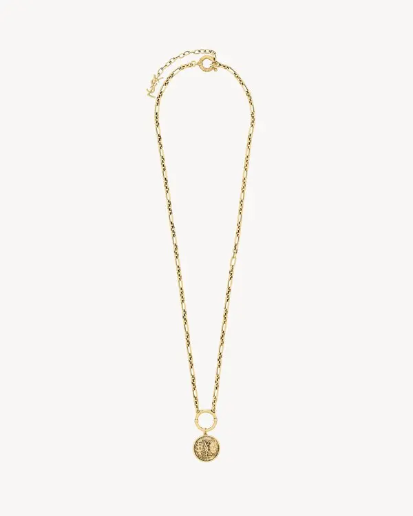Saint Laurent Cassandre Medallion Necklace - Patinated Gold