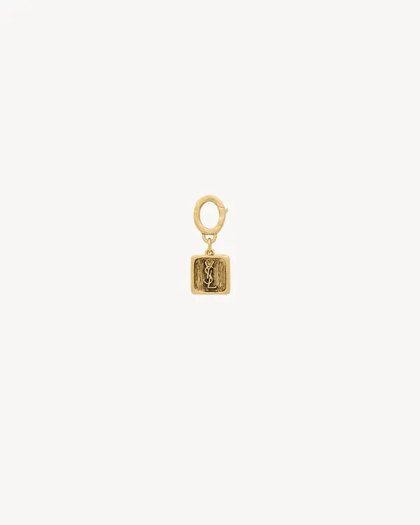 Saint Laurent Cassandre Square Charm In Metal - Patinated Gold