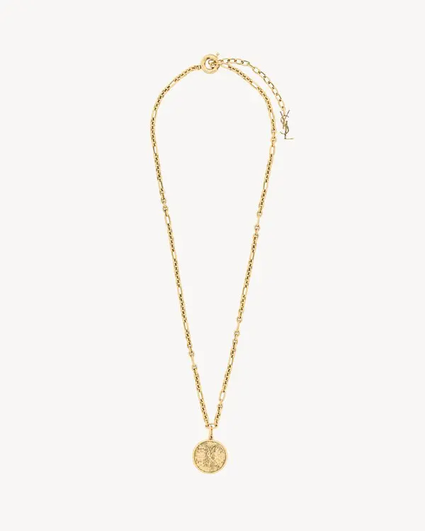 Saint Laurent Cassandre Medallion Necklace - Patinated Gold