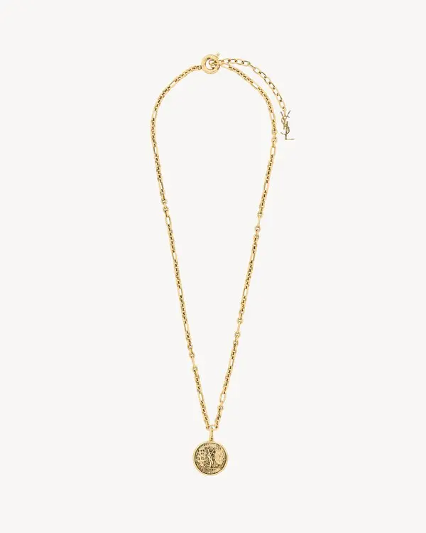 Saint Laurent Cassandre Medallion Necklace - Patinated Gold