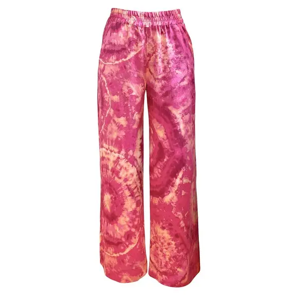 ROY G. Rose Quartz Tie Dye Silk Pajama Pants - Pink