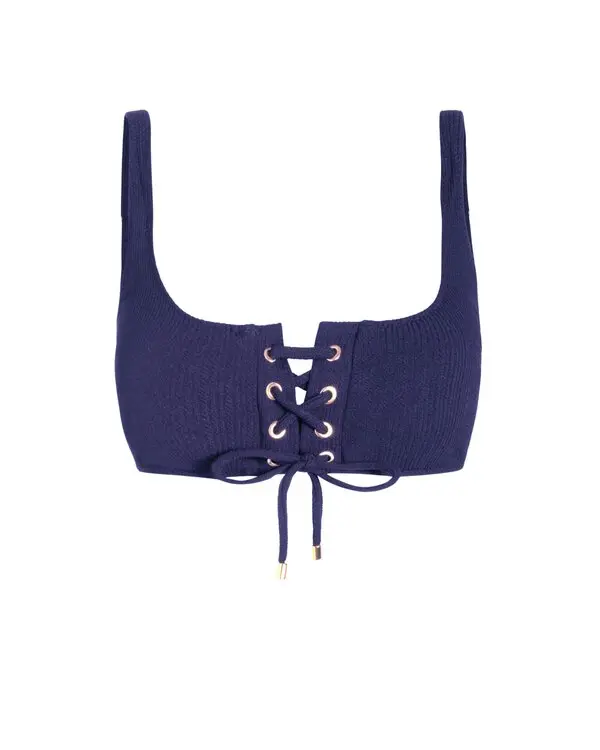 CHANGE OF SCENERY Samara Bikini Top In Navy Texture - Blue