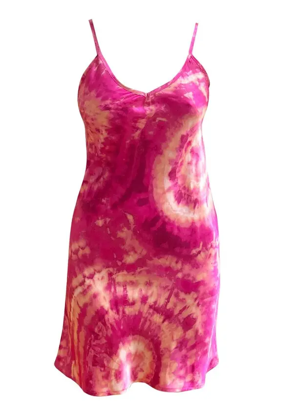 ROY G. Rose Geode Tie Dye Silk Slip Mini Dress - Pink