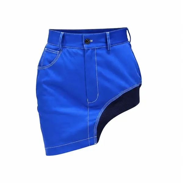 GAO REPUBLIC Asymmetrical Cut-out Mini Skirt With Contrast Stitching - Blue