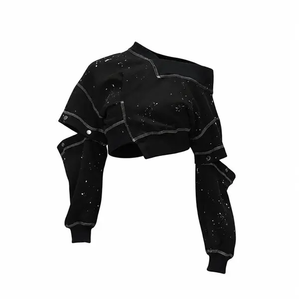 GAO REPUBLIC Detachable Sleeve Sweatshirt With Paint Splatter
