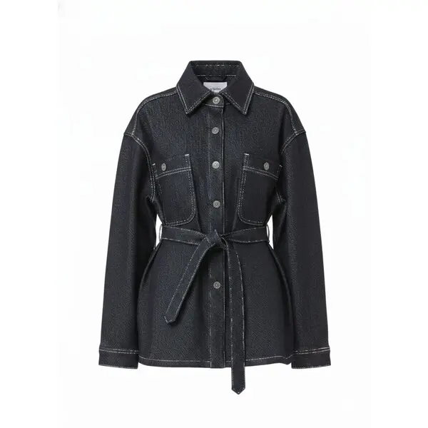 GAO REPUBLIC Oversized Belted Denim Jacket