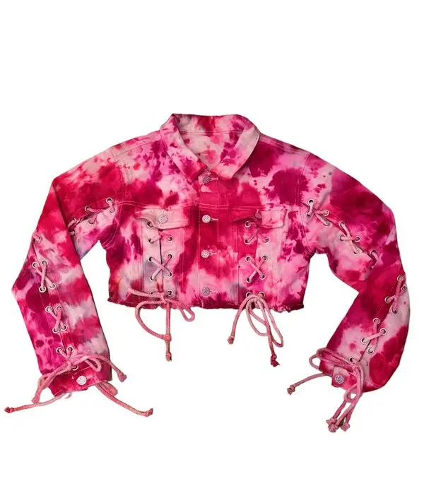 ROY G. Cropped Tie-dye Denim Jacket - Pink
