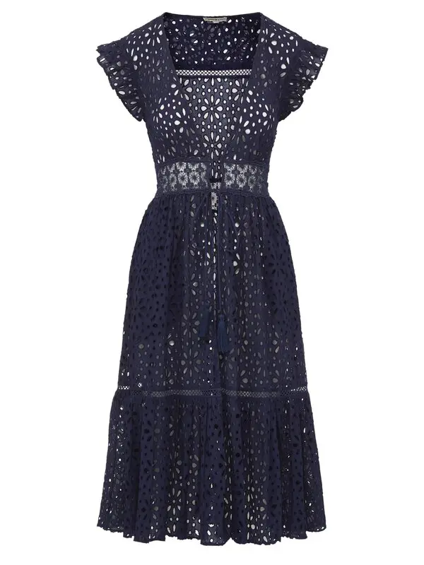 CHANGE OF SCENERY Neutrals / Lauren Lace Coverup Dress Seaside Eyelet In Navy - Blue
