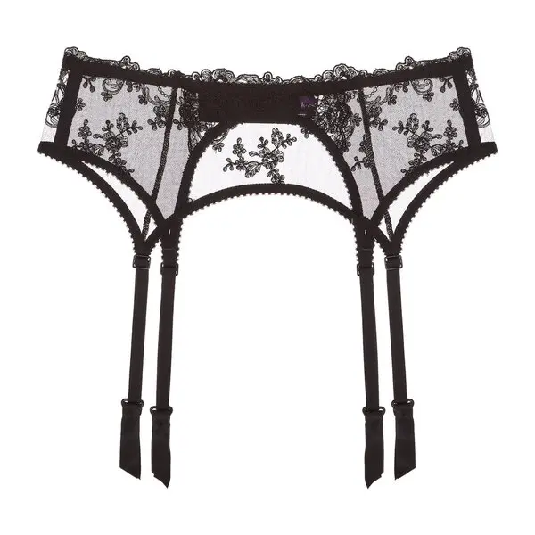 JOURNELLE Cristiana Embroidered Suspender Belt - Black