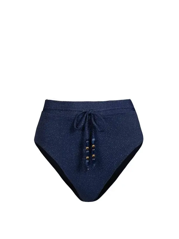 CHANGE OF SCENERY Belted High Leg Bikini Bottom In Marine Metallic - Blue