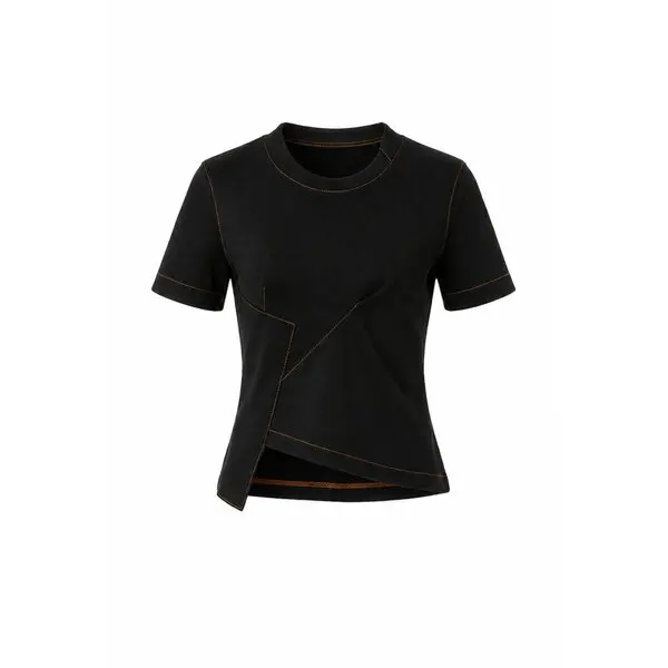 GAO REPUBLIC Asymmetric Cut-out Paneled T-shirt