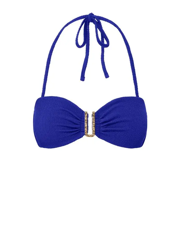 CHANGE OF SCENERY Cindy Textured Bandeau Swim Top With Gold Hardware - Blue