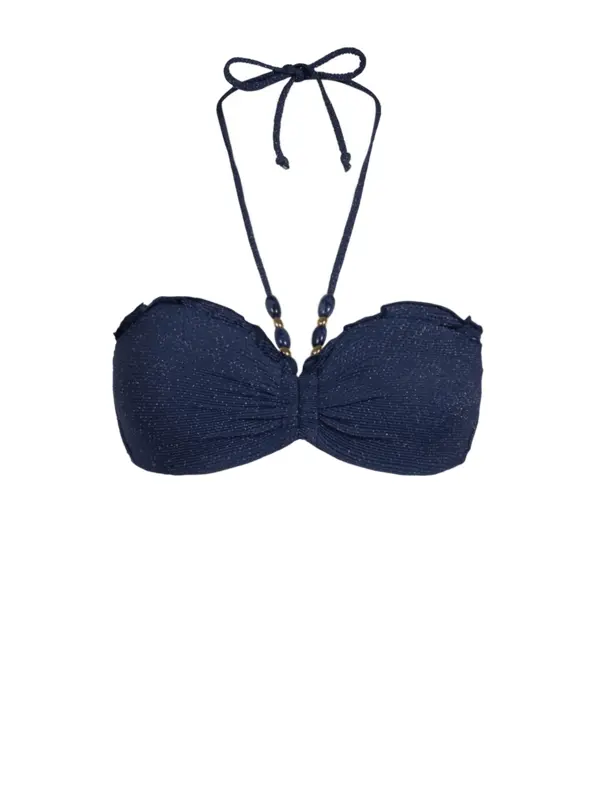 CHANGE OF SCENERY Alexis Metallic Bandeau Halter Bikini Top - Blue