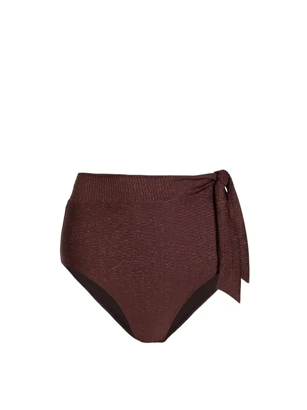 CHANGE OF SCENERY Side Tie High Waist Bikini Bottom In Cacao Metallic - Gold/brown