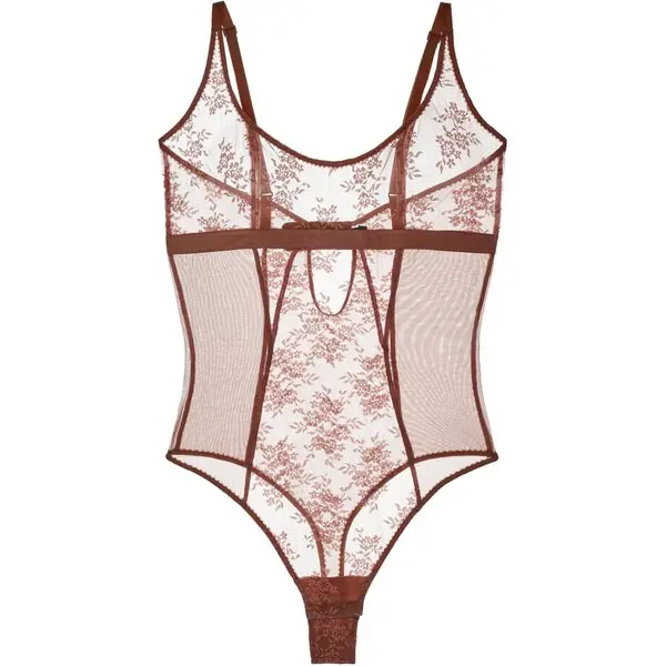 JOURNELLE Romy Lace And Mesh Bodysuit - Brown