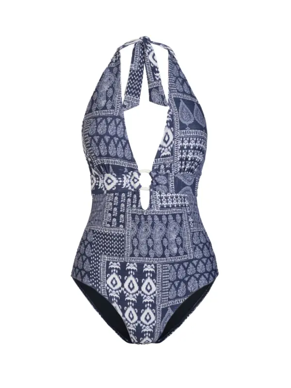 CHANGE OF SCENERY Gabrielle Halter One Piece Swimsuit - Blue/white