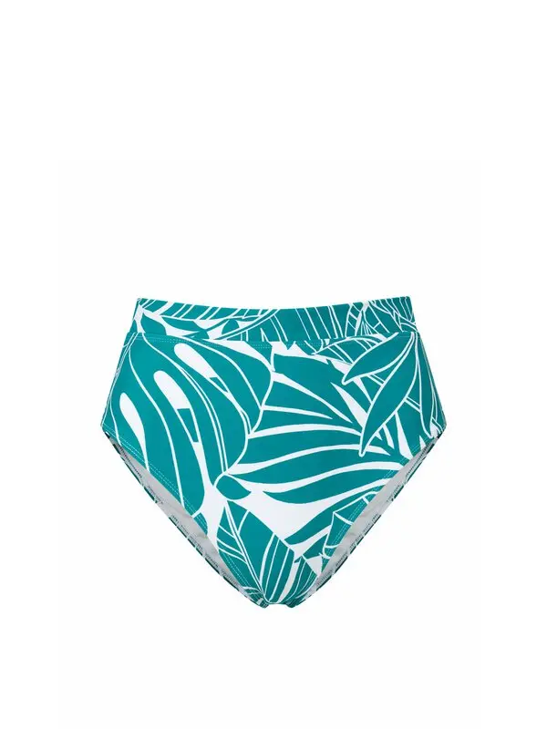 CHANGE OF SCENERY High-waisted Bikini Bottom With Tropical Print - Green/blue