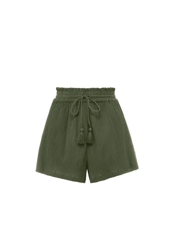 CHANGE OF SCENERY Vicki Shorts Olive Crinkle Cotton - Green