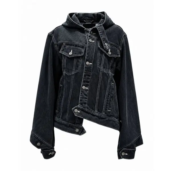 GAO REPUBLIC Asymmetrical Hooded Denim Jacket