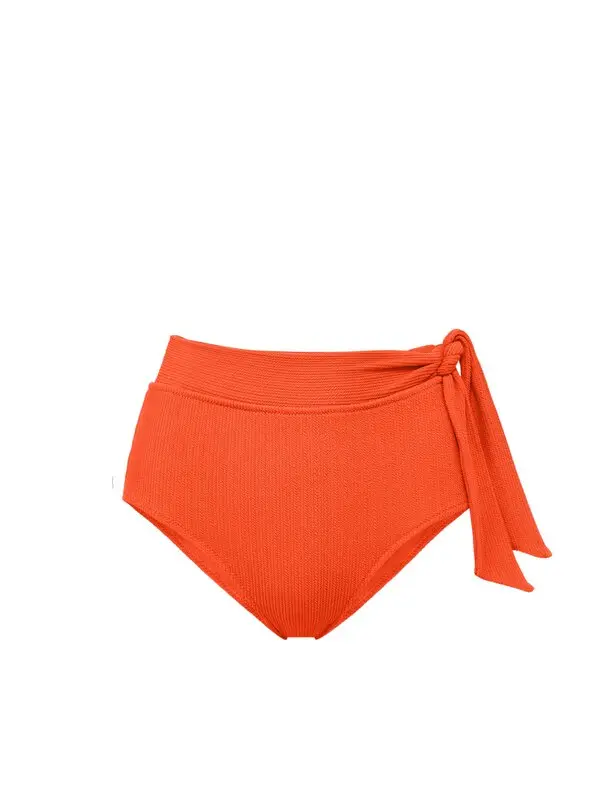 CHANGE OF SCENERY High Waist Side Tie Bikini Bottom In Textured Flame - Green