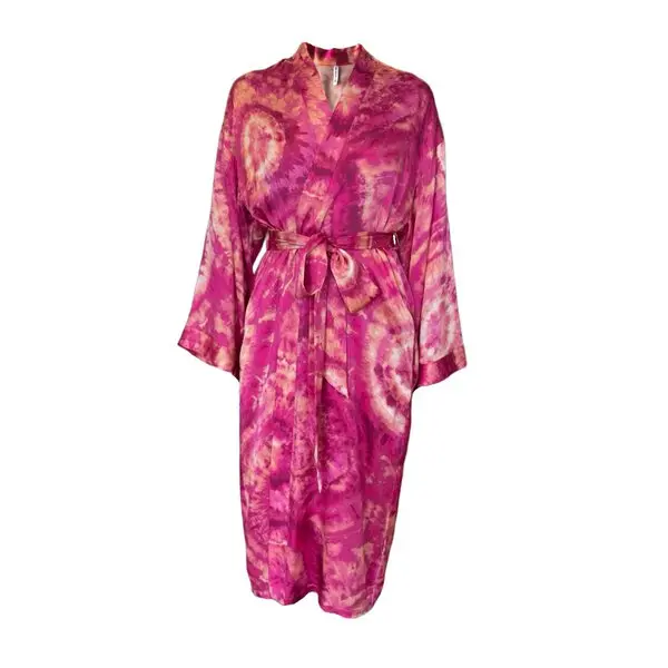 ROY G. Rose Geode Tie Dye Silk Kimono Robe