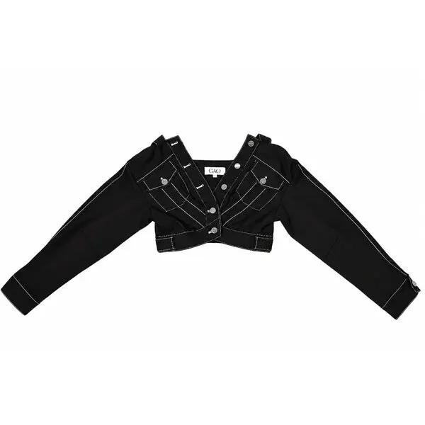 GAO REPUBLIC Cropped Opera Jacket With Sculptural Paneling - Black