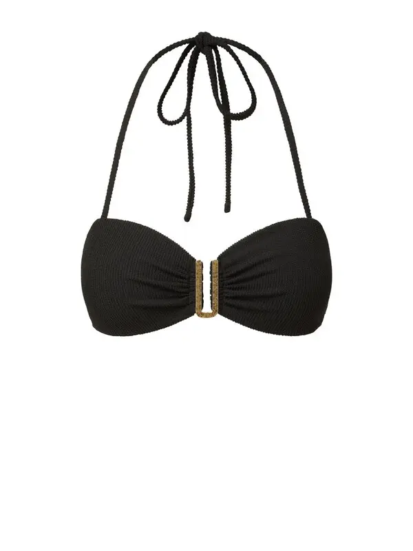 CHANGE OF SCENERY Cindy Textured Bandeau Swim Top With Gold U-ring Detail - Black