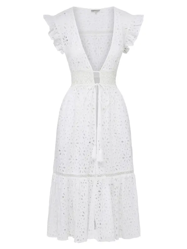 CHANGE OF SCENERY Lauren Lace Coverup Dress Seaside Eyelet In Fresh - White