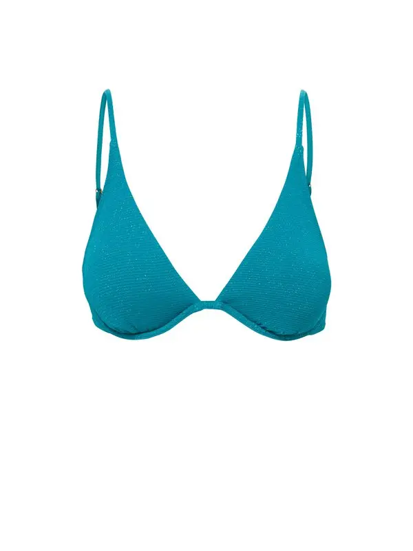 CHANGE OF SCENERY Leah Triangle Bikini Top In Metallic Jungle Green - Green/blue