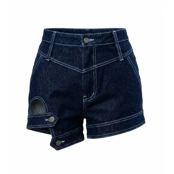 GAO REPUBLIC Asymmetrical Cut-out Denim Shorts