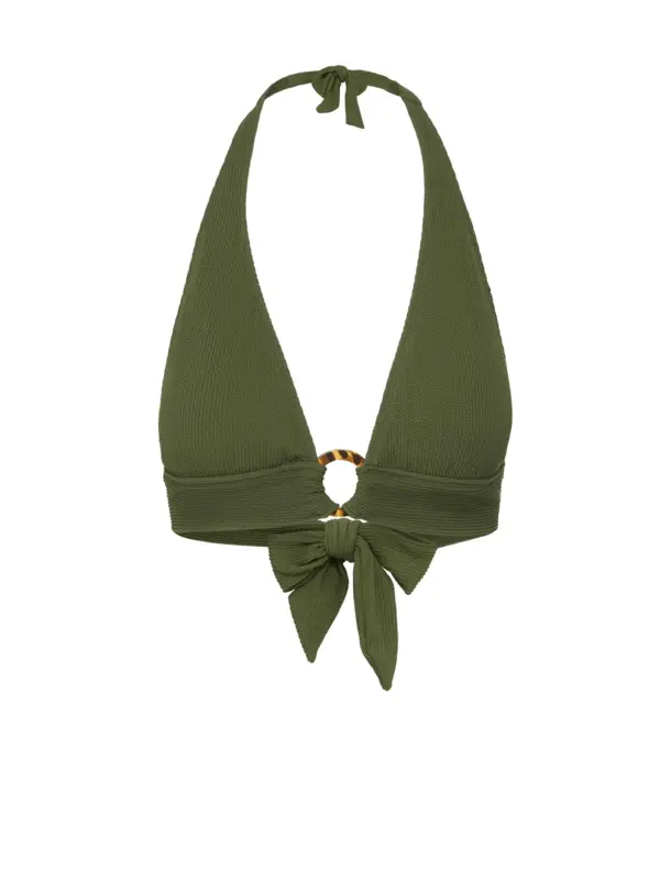 CHANGE OF SCENERY Erin Ring Halter Bikini Top In Textured Stripe - Green