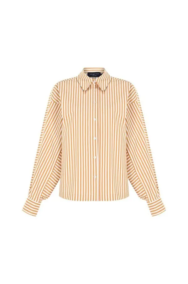 EXQUISE Striped Cotton Shirt With Fitted Waist