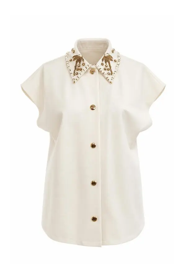 EXQUISE Embroidered Shirt - Beige