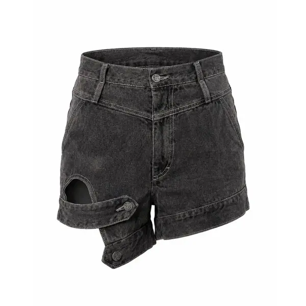 GAO REPUBLIC Asymmetrical Cut-out Denim Shorts