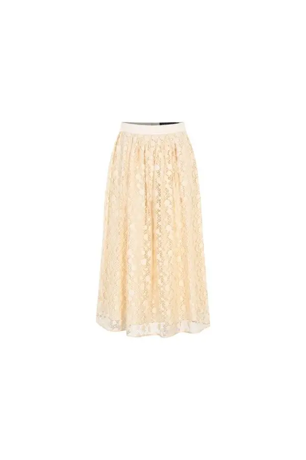 EXQUISE Neutral Lace Midi Skirt