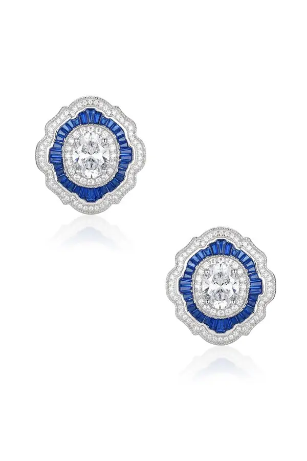 SANTINNI Cleopatra Art Deco Silver Earrings With Zirconia - Blue/silver