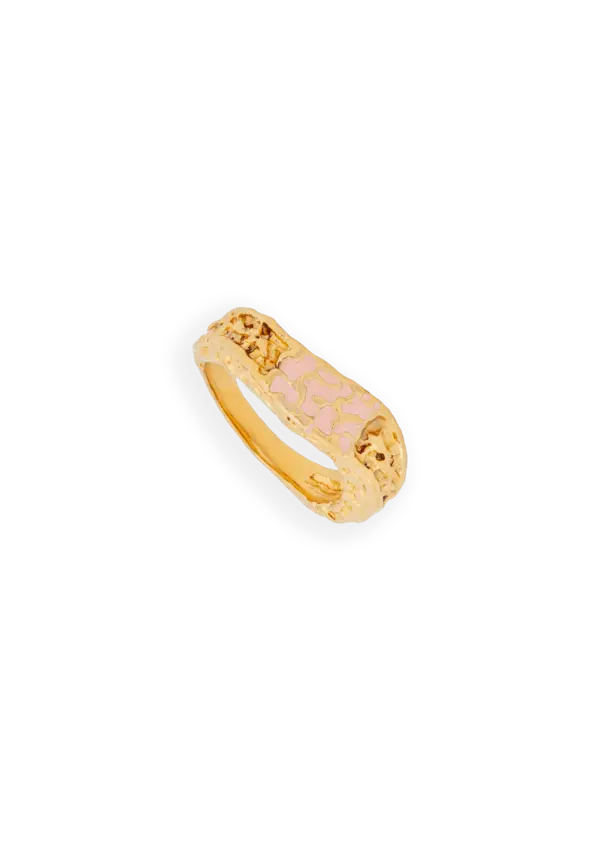 LAVANI JEWELS Geyser Ring With 22k Gold Plating And Enamel Finish - Pink