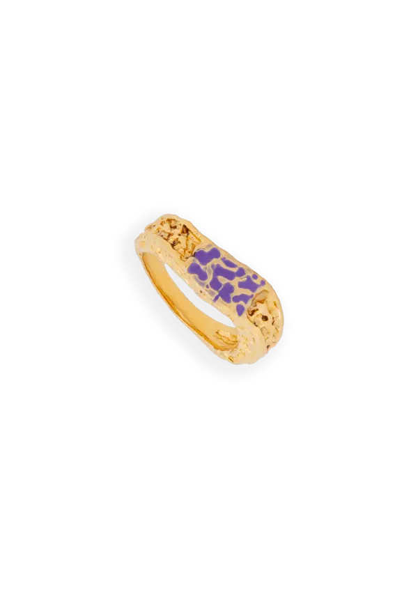LAVANI JEWELS Geyser Ring With 22k Gold Plating And Enamel Finish - Purple