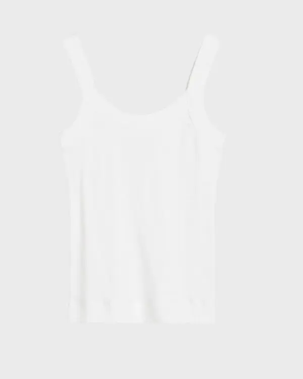 BY MALENE BIRGER Ribbed Organic Cotton Blend Top With Wide Straps And Round Neck - White