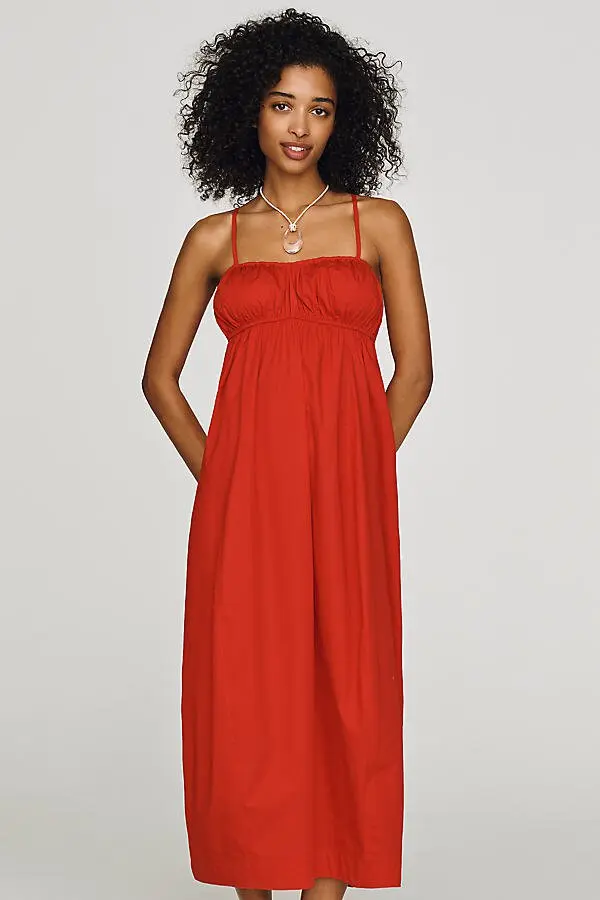 Anthropologie Maeve Cotton Barrel Midi Dress - Red