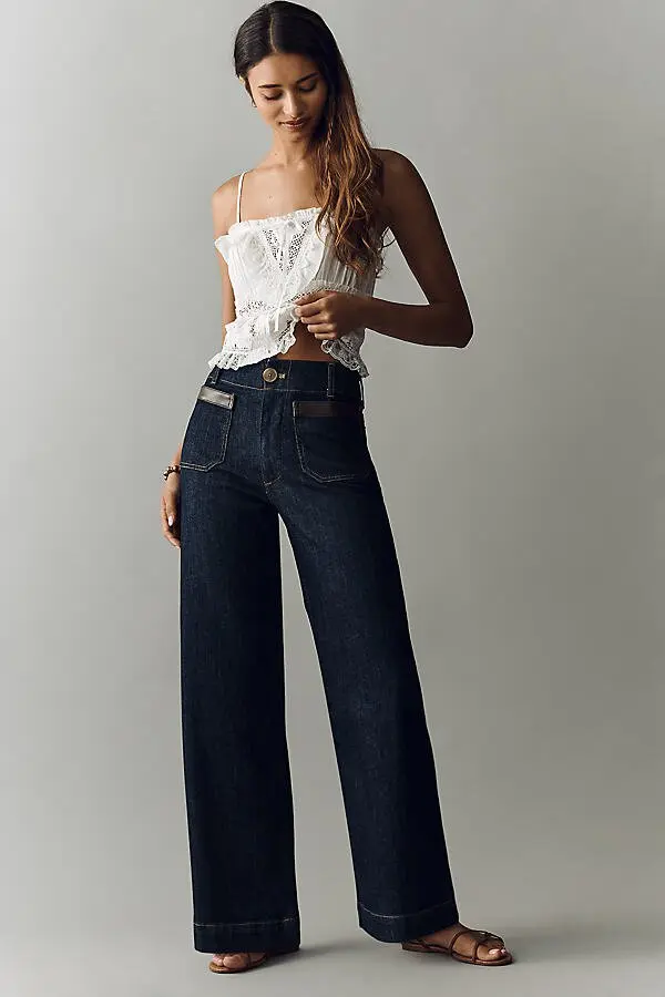 Maeve Colette High-rise Wide-leg Full-length Jeans - Medium Denim