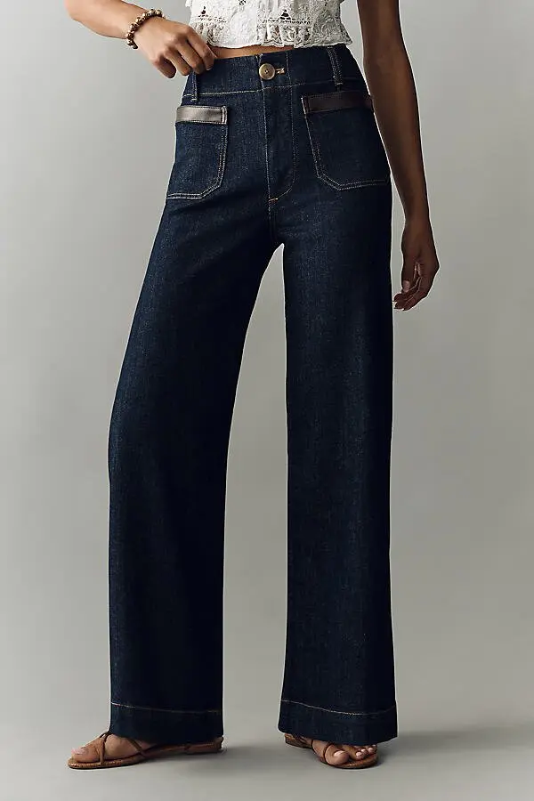 Maeve Colette High-rise Wide-leg Full-length Jeans - Medium Denim