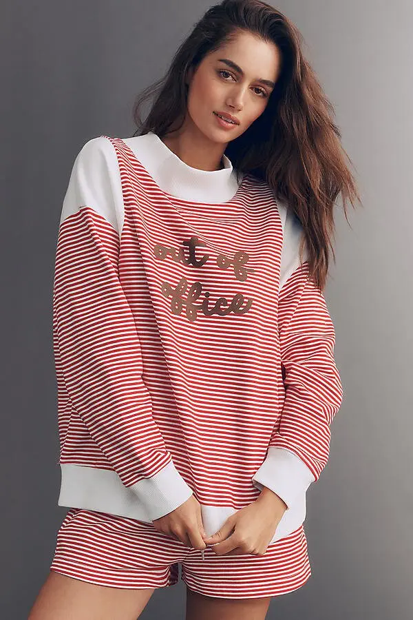 DAILY PRACTICE Cotton Embroidered Mock-neck Sweatshirt - Red/white