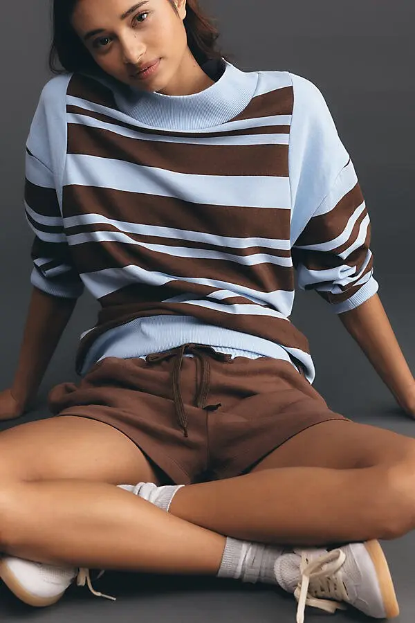 Anthropologie Cotton Mock-neck Sweatshirt - Blue/brown