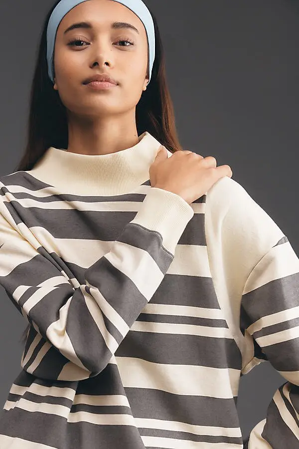 Anthropologie Cotton Mock-neck Sweatshirt - Yellow/grey