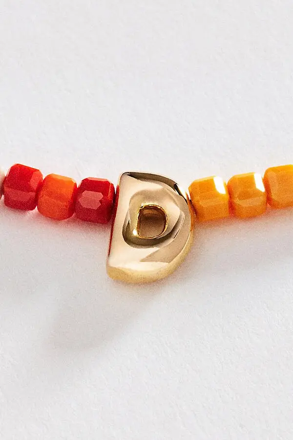 Anthropologie Beaded Initial Necklace With Cubic Zirconia Accent - D